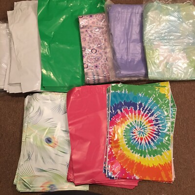 Lot Of 200+ Designer Poly Mailers 4 Patterns, 4 Solids 12” X 15”, 10” X ...