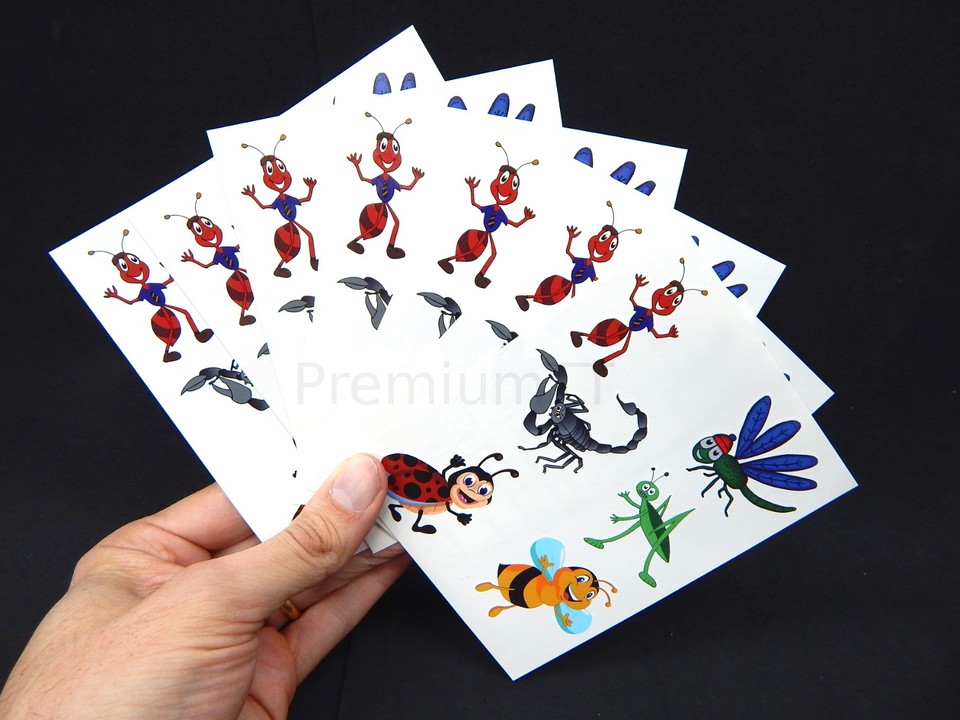 Temporary Insect Bug Tattoos - 7 sheets (42 tattoos) Ladybug Bumblebee ...