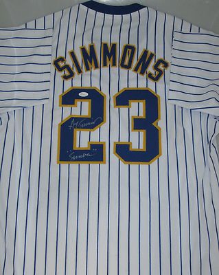 Brewers TED SIMMONS #23 Custom PinStripe Jersey AUTO w/ "SIMBA" - HOF ...