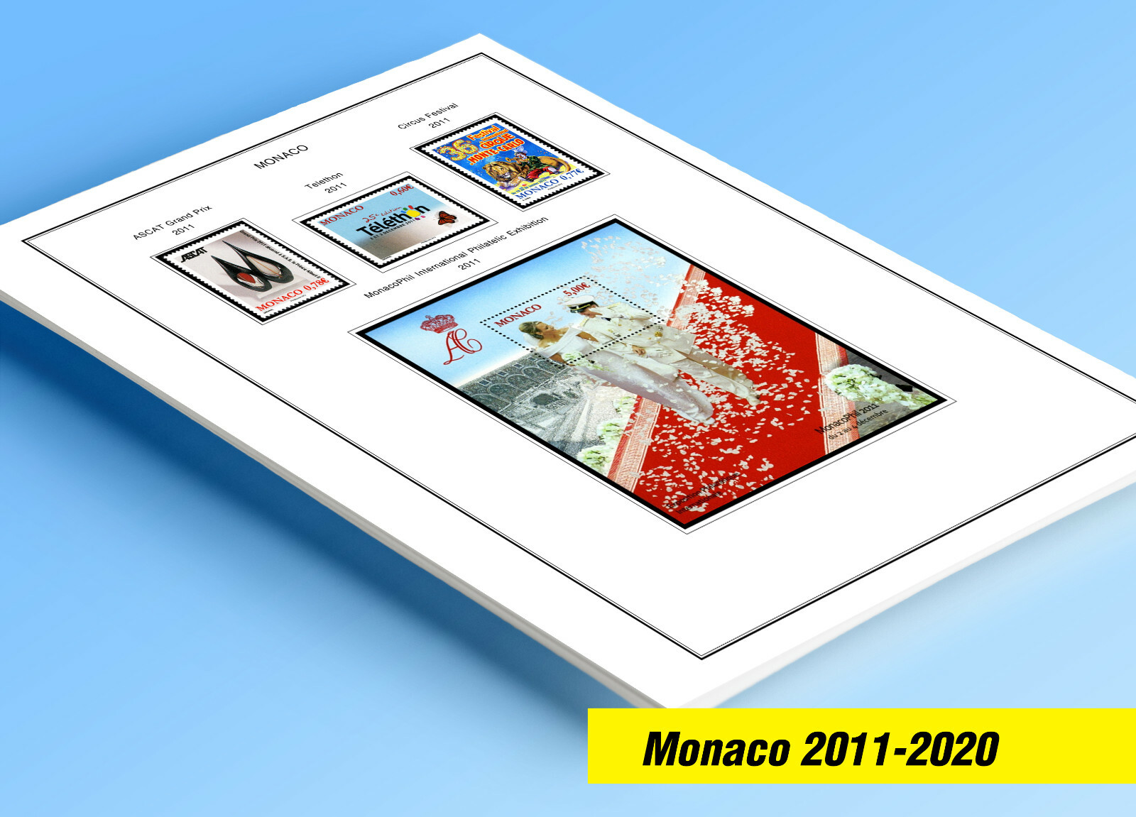 COLOR PRINTED MONACO 2011-2020 STAMP ALBUM PAGES (63 illustrated pages ...