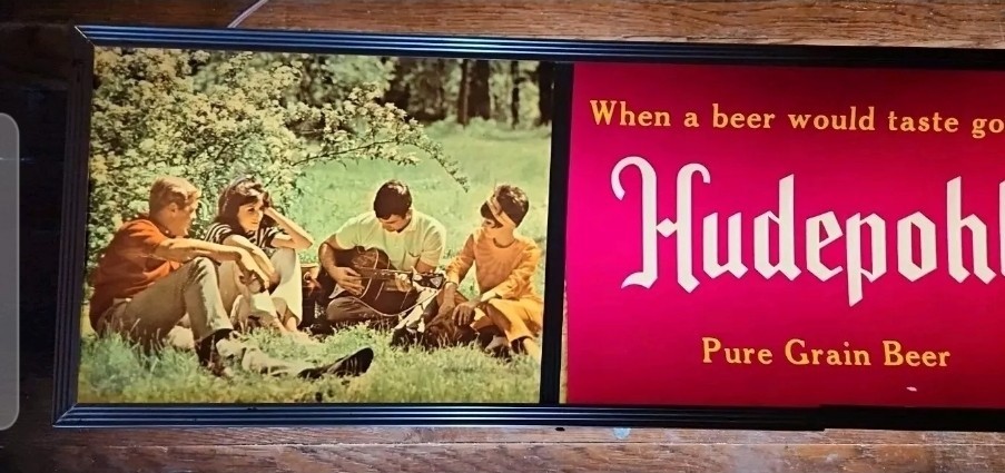 HUDEPOHL BEER - LATE 1950'S - METAL FRAMED LIGHTED SIGN 36" X 9.5" X 4 ...