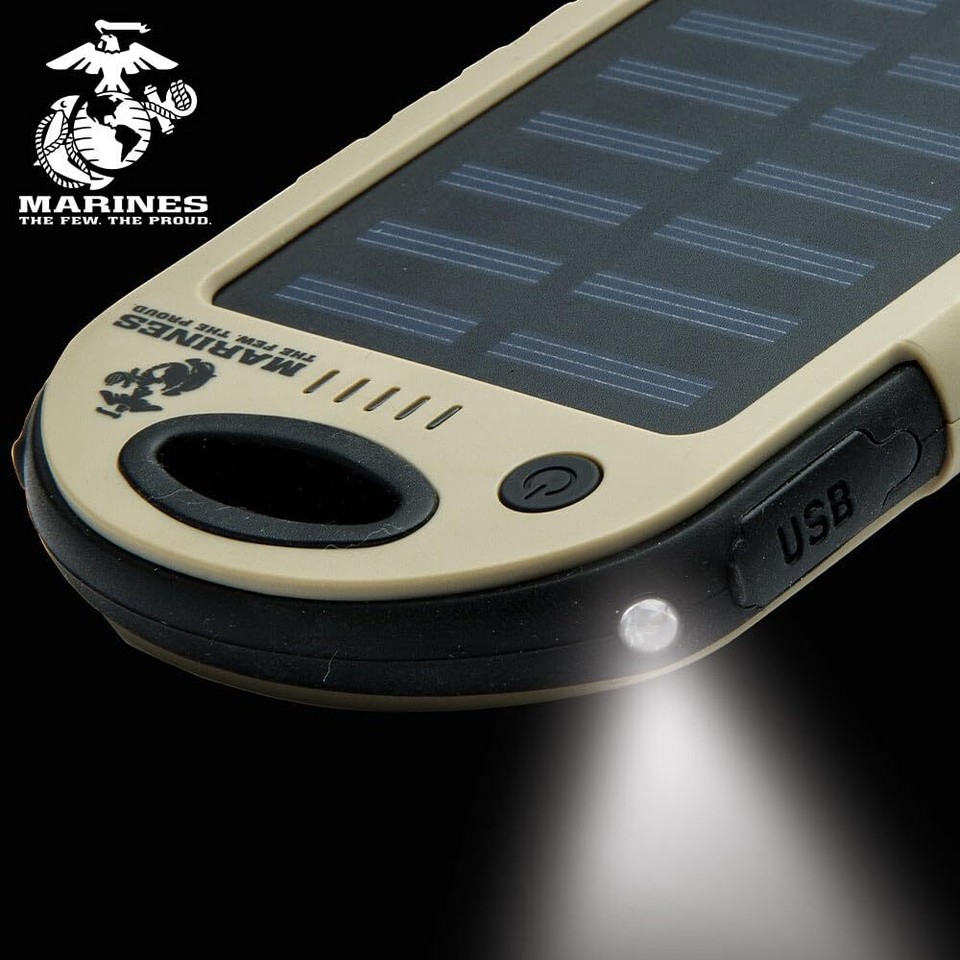 USMC 8,000 mAh Solar Charger and Power Bank | Dual USB | LED | Portable ...