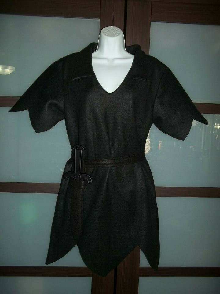 Peter Pan costume Custom made Cosplay Tunic hat belt sheath dagger shoe ...