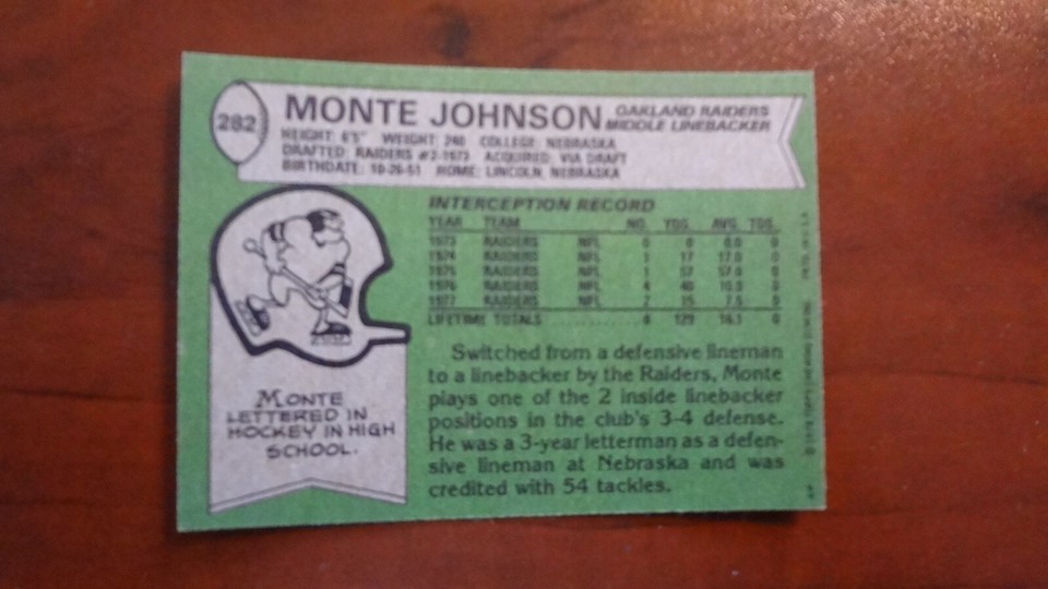 1978 TOPPS #282 MONTE JOHNSON FOOTBALL CARD | eBay