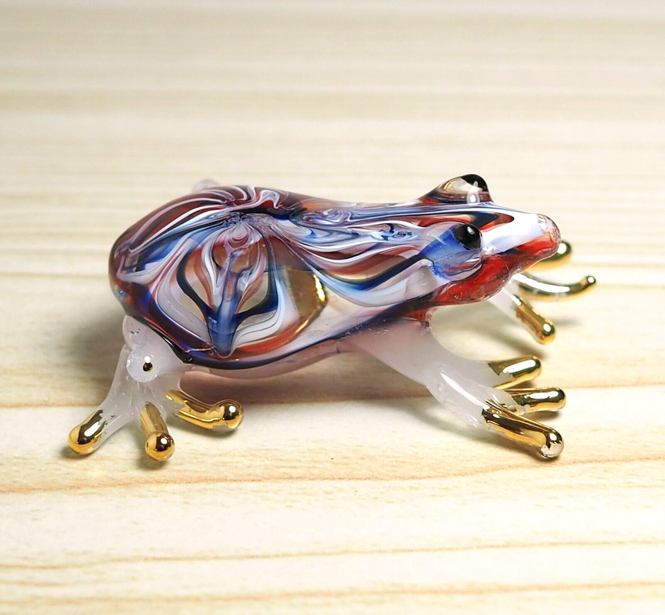 Red Blue Frog Toad figurine hand blown art glass gild 1.75" Decor ...