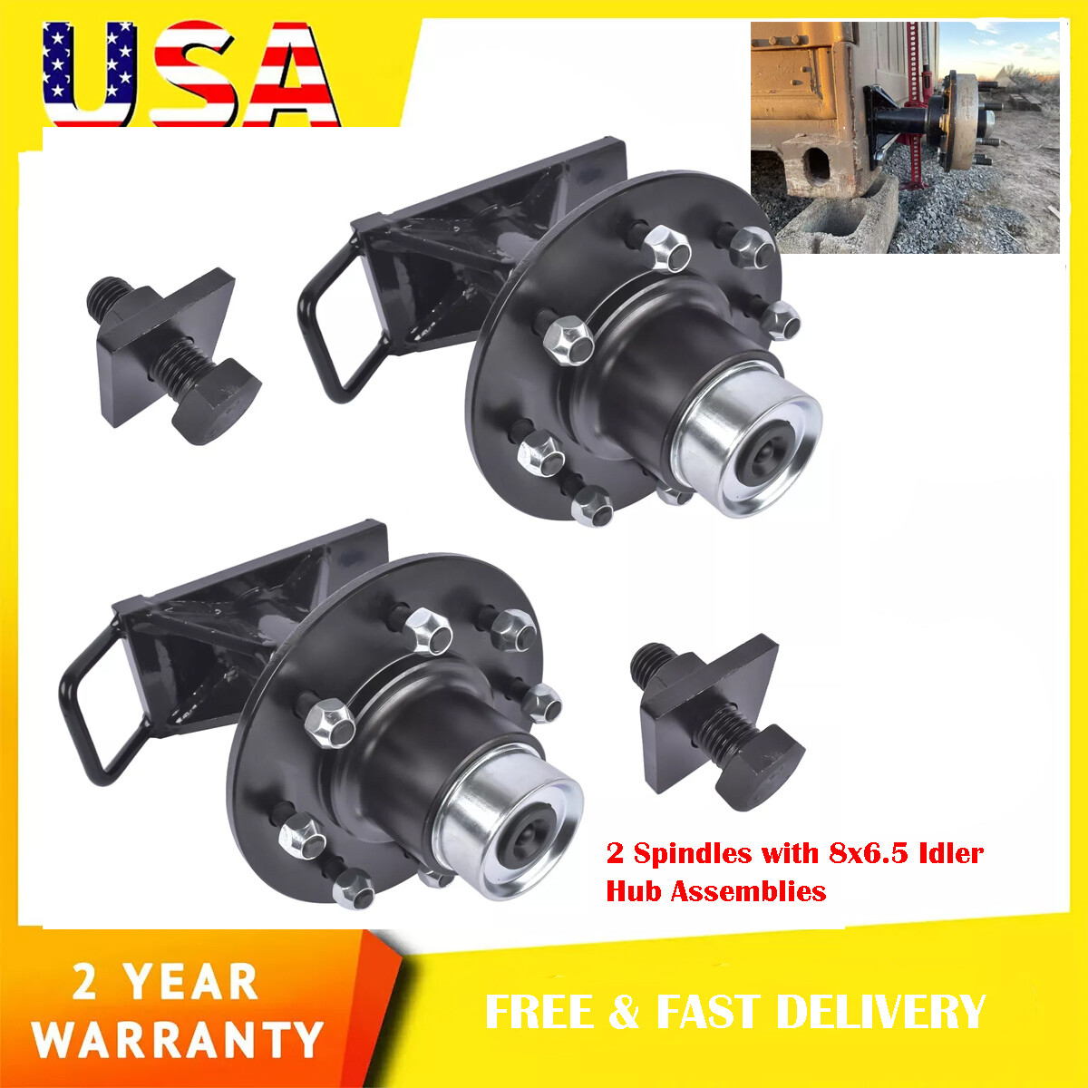 2x 9000LB Superior Shipping Container Wheels 8 x 6.5 Lug Bolt-on ...