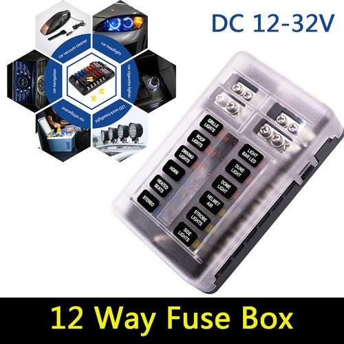 Car Boat Fuse Block 12 Way LED Fuse Junction Box Blade Fuse Terminal ...