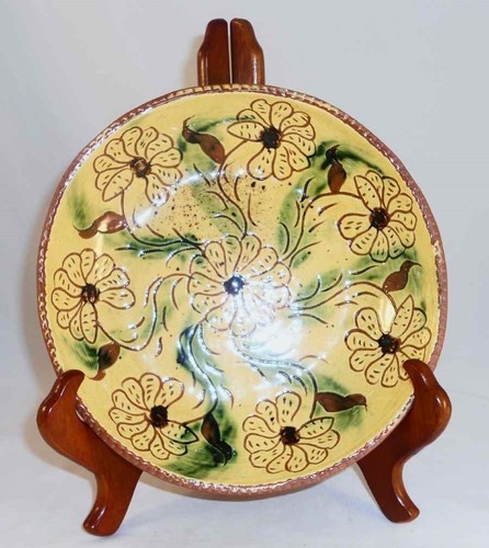 1975 Breininger Redware Glazed Sgraffito Decorated Floral Design Deep ...