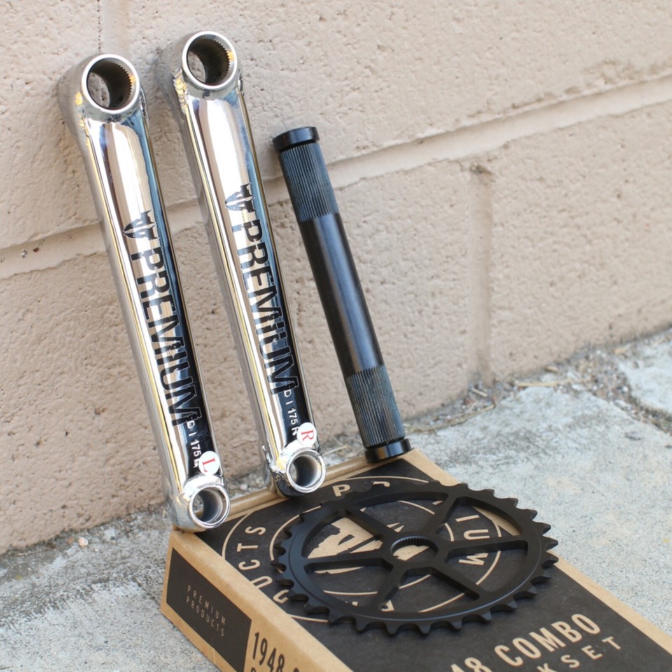 PREMIUM 1948 CHROME CRANK COMBO W/ BLACK SPROCKET BMX BIKE CRANKS FIT ...