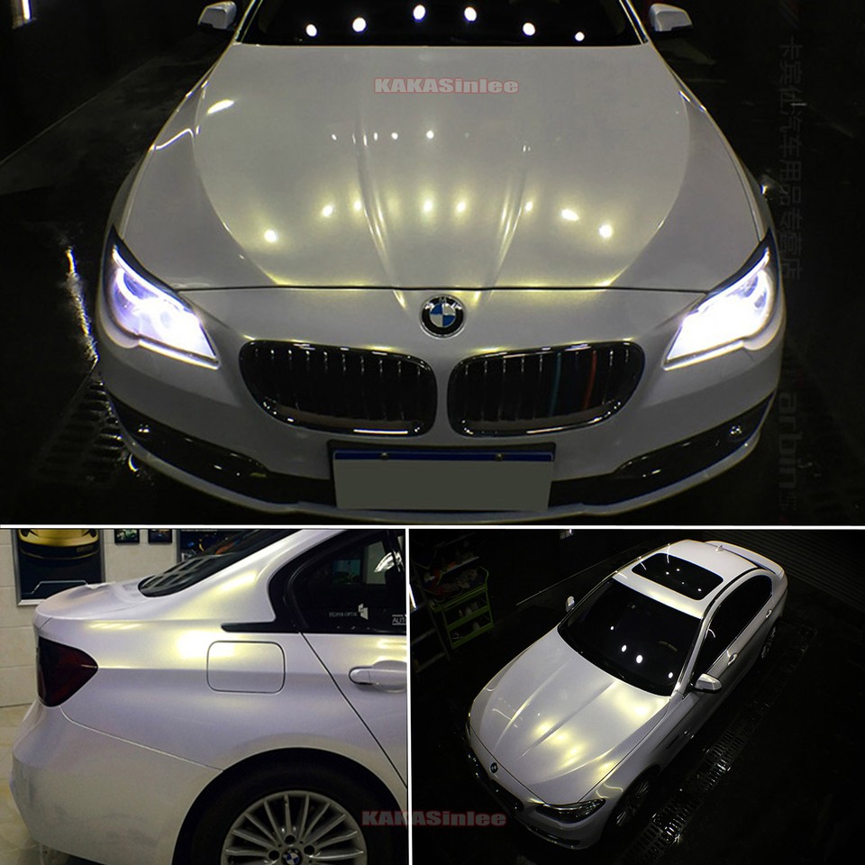 50FT x 5FT Flat White / Gold Pearl Chameleon Chrome Vinyl Wrap Car ...