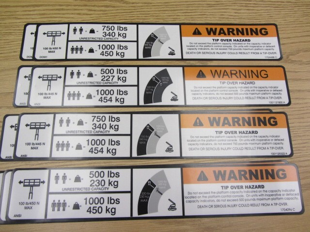 TIP OVER HAZARD/WEIGHT CAPACITY DECALS FOR JLG AERIAL LIFTS | eBay