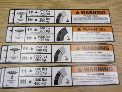 TIP OVER HAZARD/WEIGHT CAPACITY DECALS FOR JLG AERIAL LIFTS | eBay