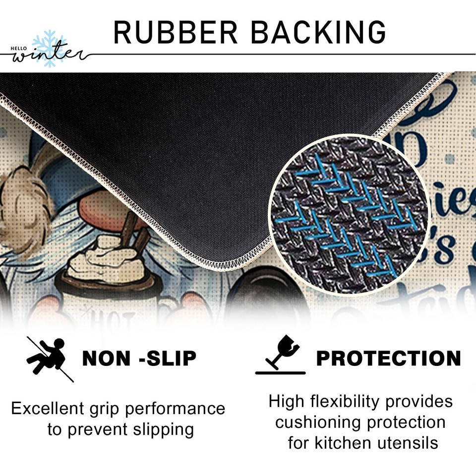 Winter Gnome Let It Snow Kitchen Rugs Set of 2, Blue Plaid Polka Dot ...