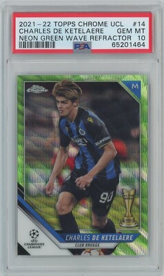 2021-22 Topps Chrome UEFA Neon Green Wave Charles De Ketelaere /99 PSA ...