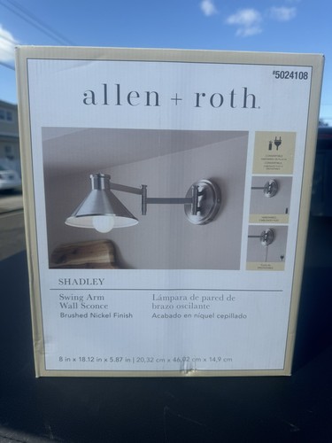 Allen + Roth Shadley Swing Arm Wall Sconce Brushed Nickel Modern LED ...