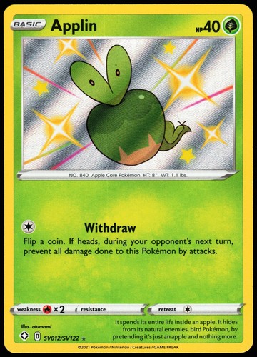 Pokemon Card - Applin Shining Fates Shiny Vault SV012/SV122 Shiny Holo ...