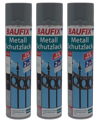 3x Baufix 2in1 Métal Vernis de Protection Spray 600 ML Gris Argent ...
