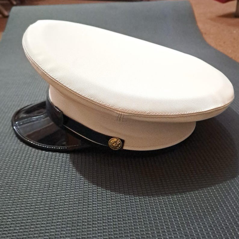USMC Marine Corps Dress Blue Enlisted Vinyl Service White Dress Cap Hat ...