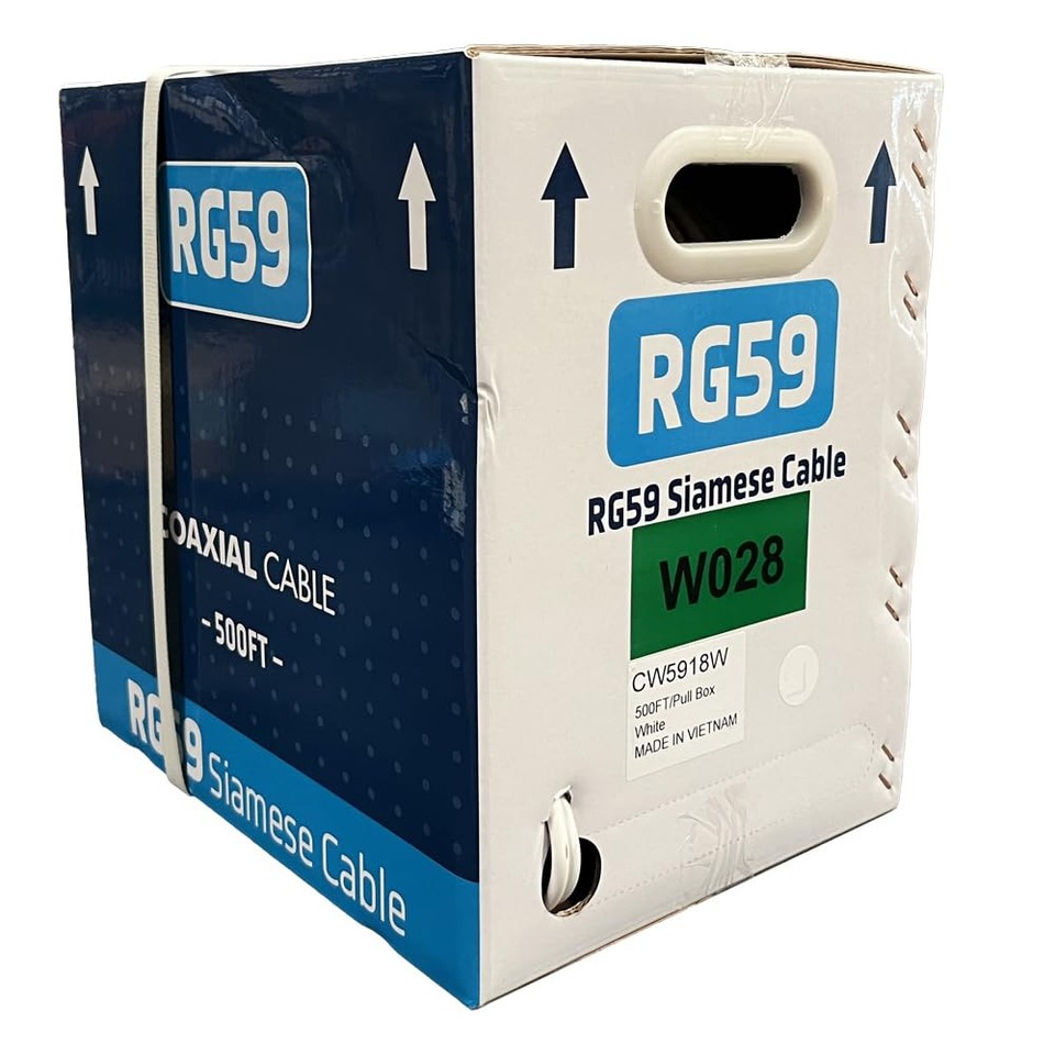 ENS RG59 Coax 500FT Siamese Coaxial Cable Bulk- 20 AWG RG59 VIdeo, 18/2 ...