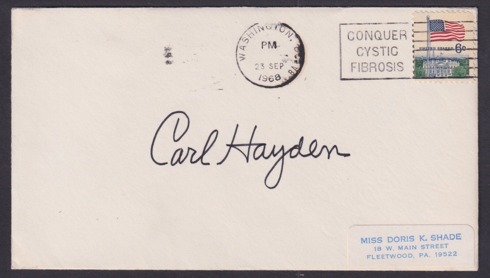 Carl Hayden (1877-1972), US Senator from Arizona, autograph on 1968 ...