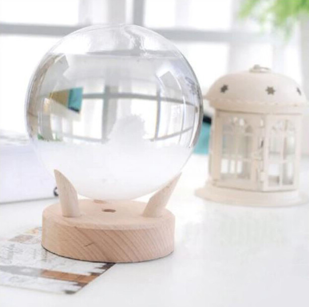 Storm Glass Barometer Weather Forecaster w/ built in LED Wooden Base ...