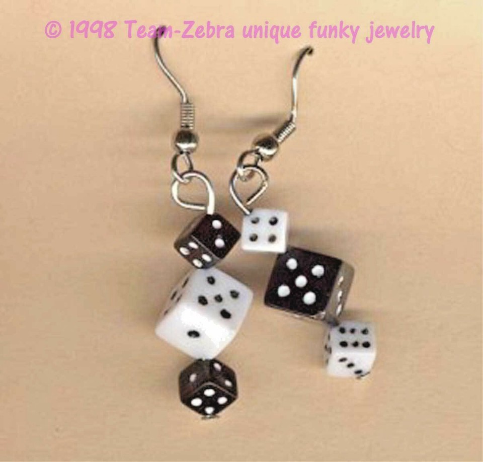 Funky MINI BLACK & WHITE DICE EARRINGS Casino Craps Lucky Charms ...