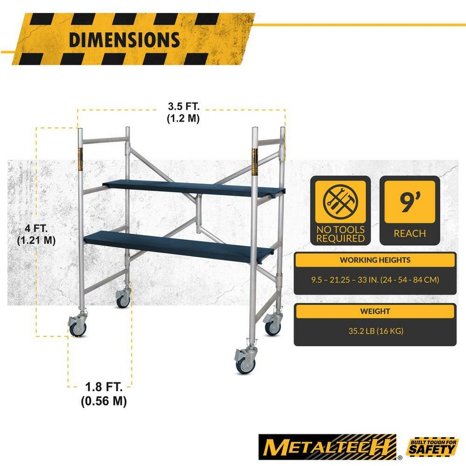 MetalTech Mini Scaffold Platform Aluminum Caster Wheels 600 lbs. Load ...