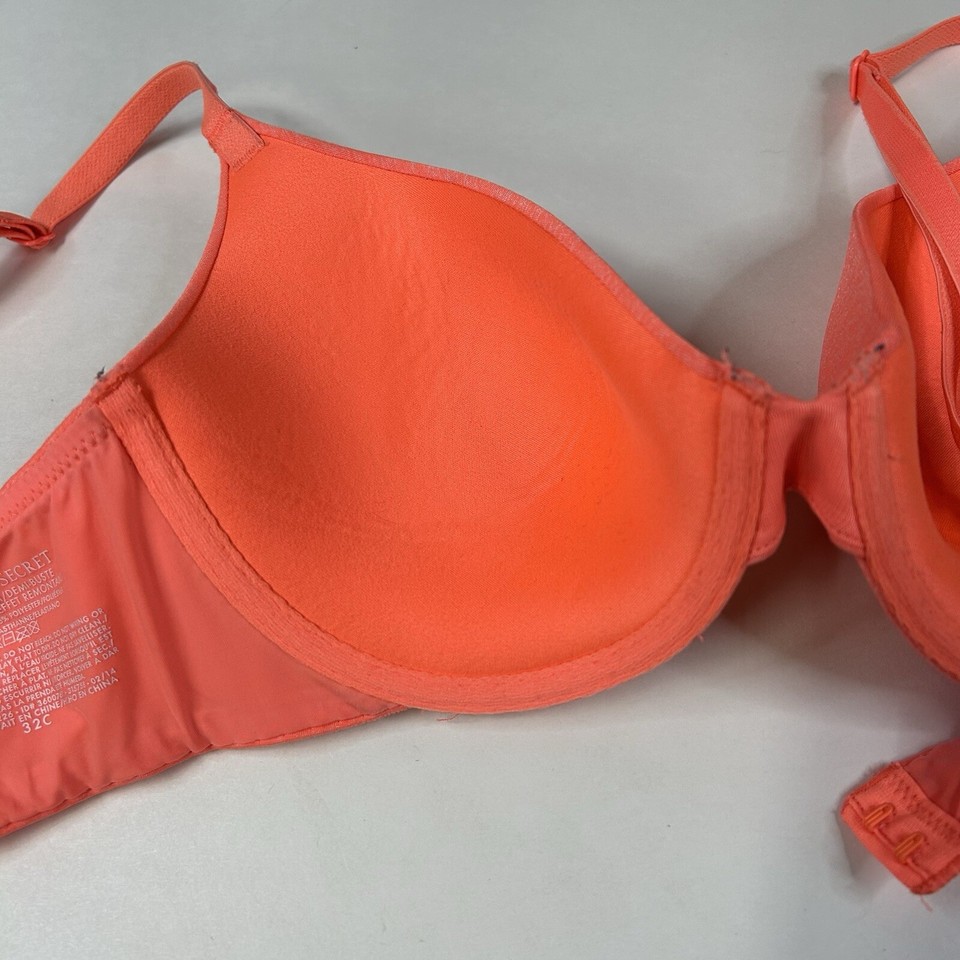 Victorias Secret 32C Uplift Semi Demi Bra Solid Orange Underwire #3129 ...