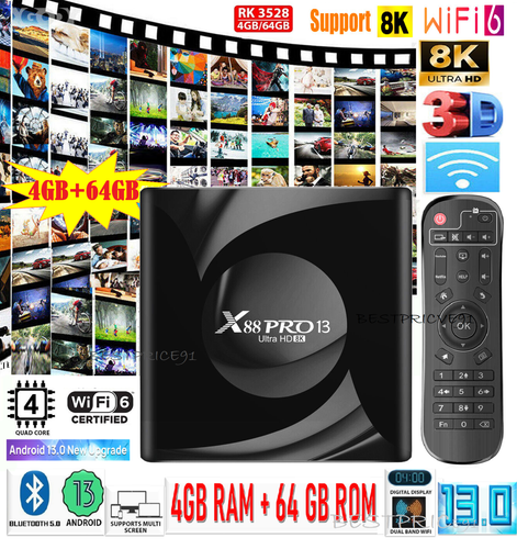 X88 PRO 13 RK3528 Android 13 Smart TV Box 4G+64G Wifi6 BT 4K H.265 ...