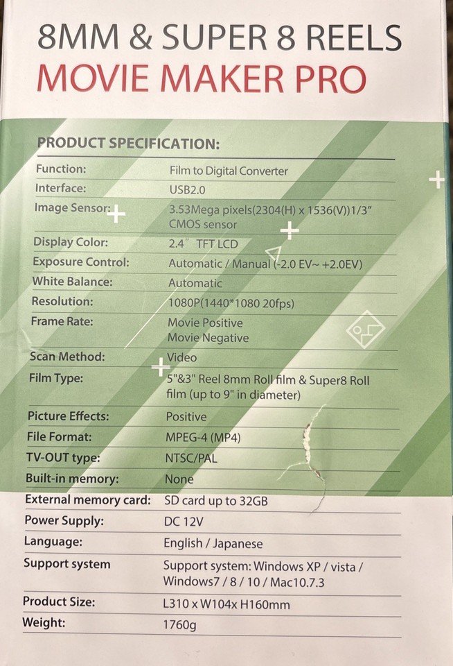 8mm & Super 8 Reels to Digital MovieMaker Film Scanner/Converter 2.4 ...