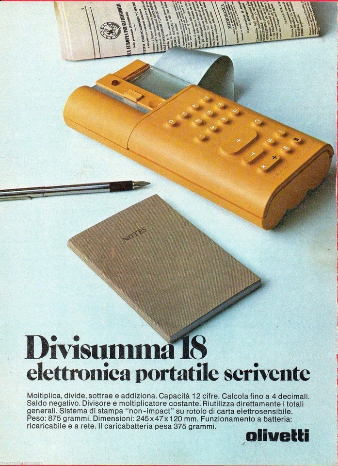 FROM 1973 ICONIC PORTABLE CALCULATOR OLIVETTI DIVISUMMA 18 WORKS DESIGN ...