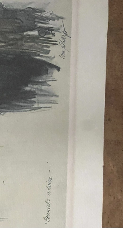 3 Original, William Sharp Signed Pen And Ink Courtroom Drawings, 14” X ...