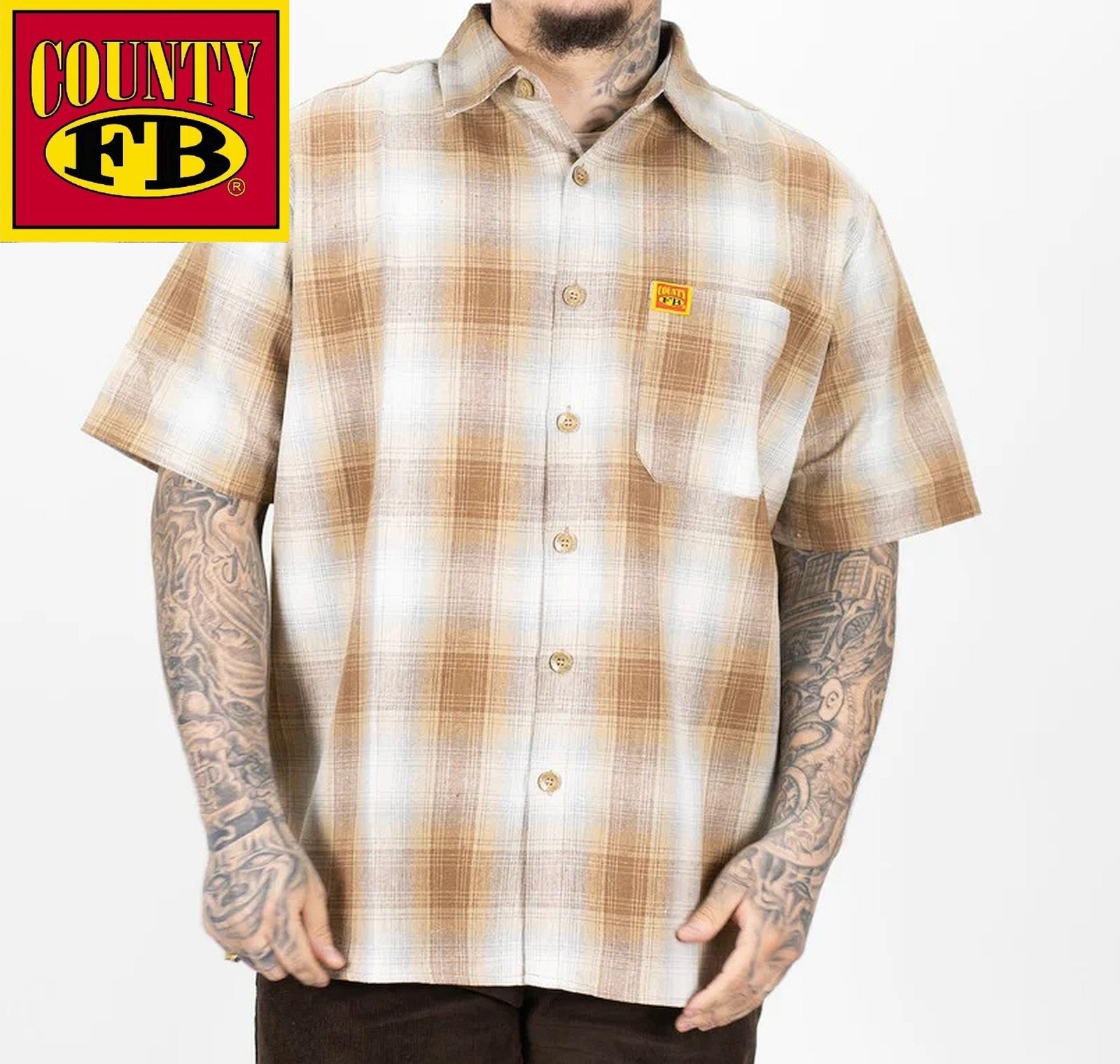 FB County Short Sleeve Plaid Checker Flannel Shirt | eBay
