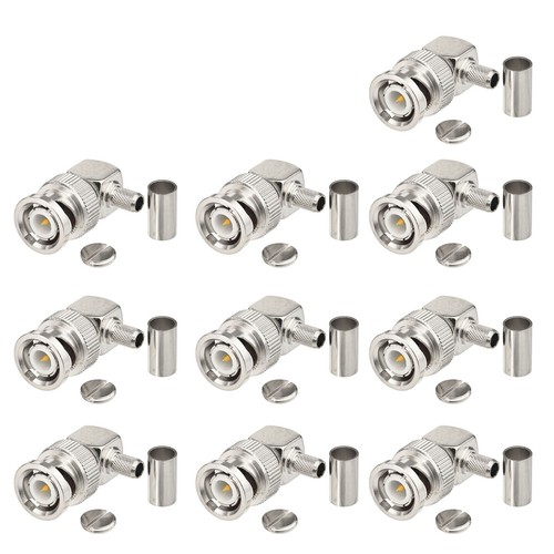 100x BNC Male Right Angle Crimp Connector for RG58 LMR195 RG142 RG400 ...