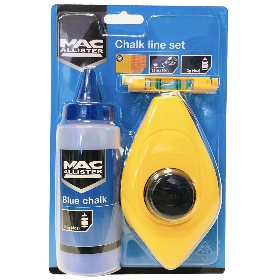 Chalk Line 15m String Kit Reel Builders Spirit Level Blue Chalkline Set ...