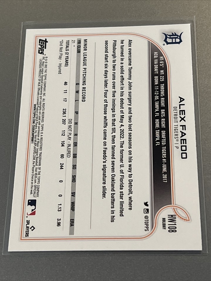 2022 Topps Holiday Alex Faedo Rookie NM | eBay