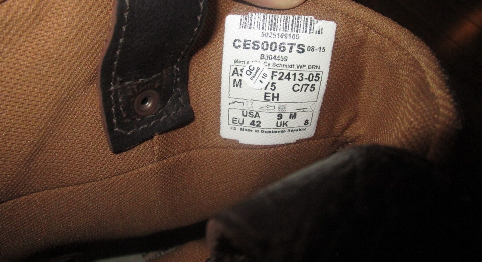 MENS SCHMIDT WORK DARK BROWN WATERP STEEL TOE BOOTS SIZE 9 M CES006T5 ...