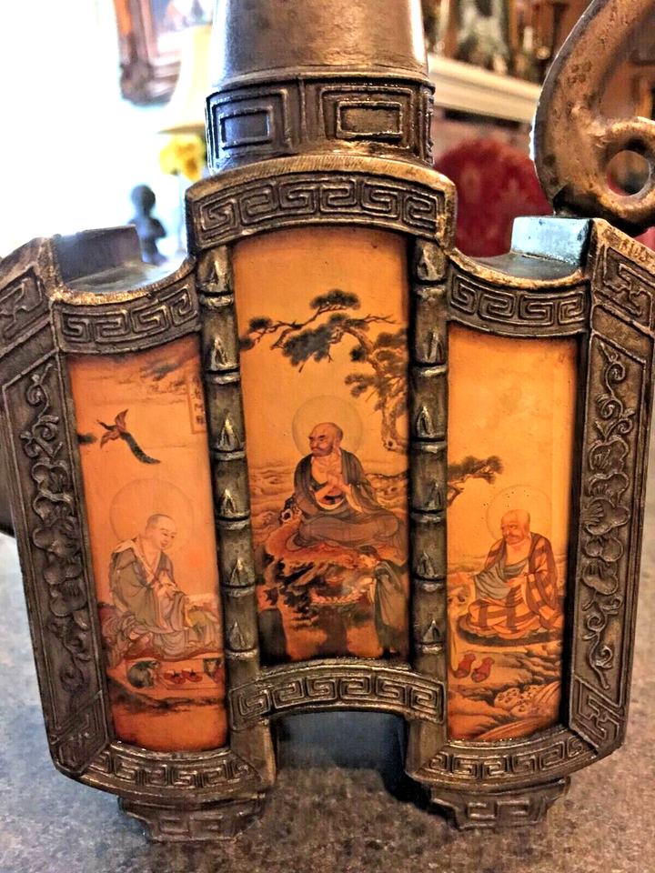 SIGNED ANTIQUE CHINESE PEWTER URN TEAPOT 6-HAND-PAINTED PANELS QING ...