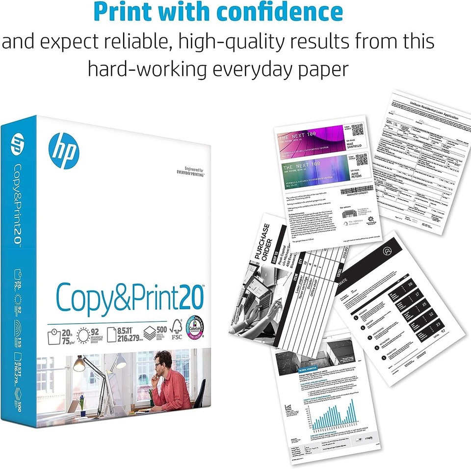 HP Printer Paper | 8.5 x 11 Paper | Copy &Print 20 lb | 1 Ream Case ...
