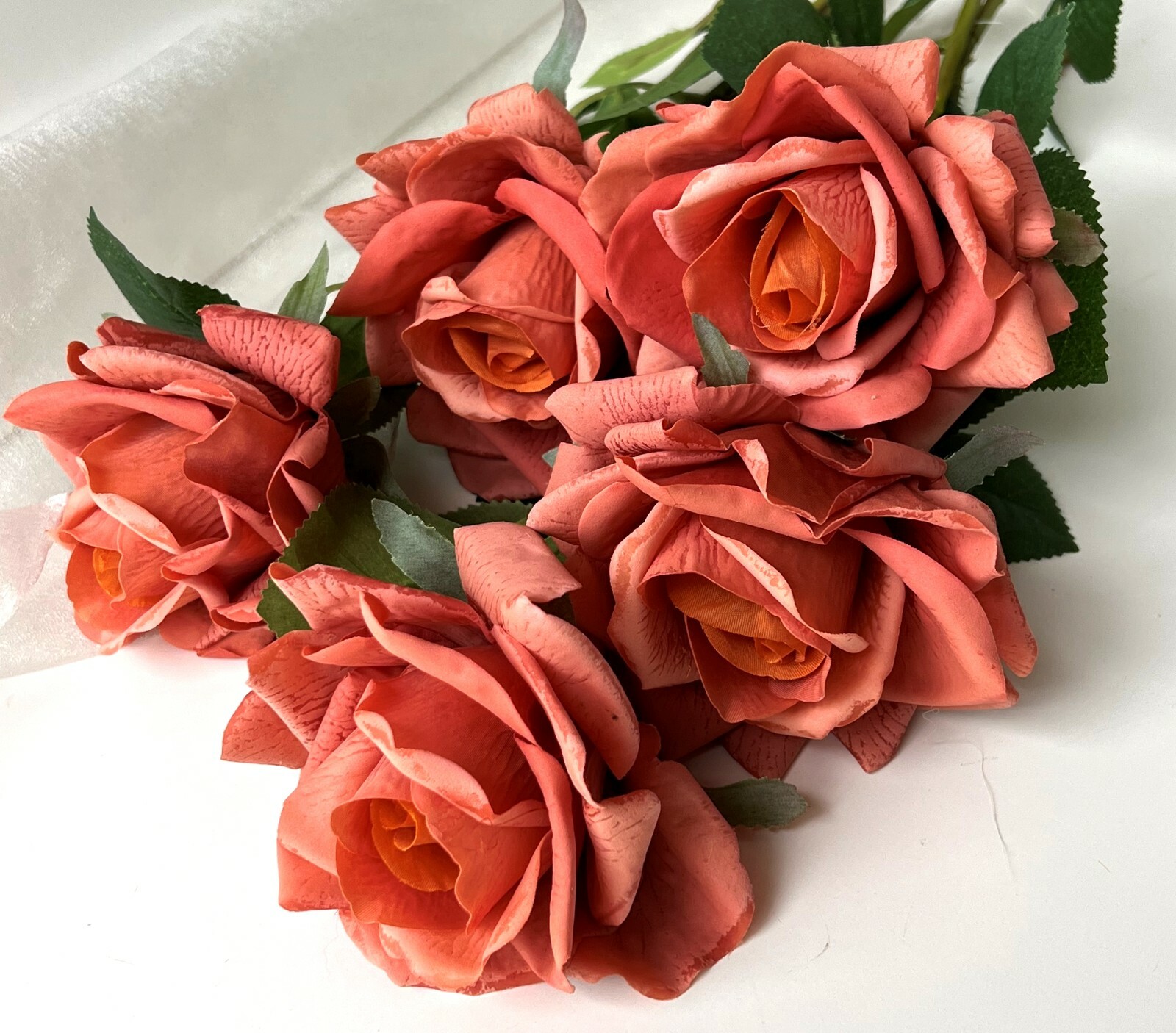 REAL TOUCH ROSE STEM BROWN ORANGE LATEX ROSES STEMS ARTIFICIL DIY ...