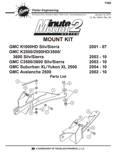 7169 Fisher plow Mount 01-10 Chevy GMC K2500/3500 Silverado Sierra ...