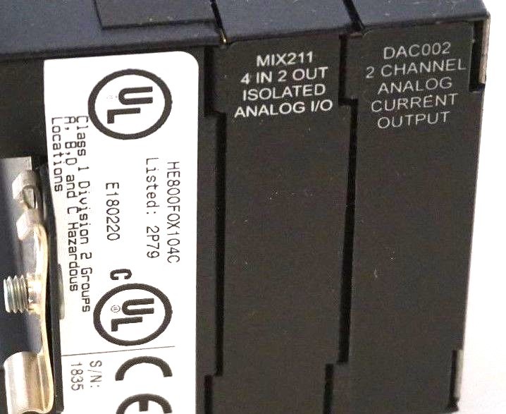 HORNER ELECTRIC HE800F0X104C BASE MODULE W/ MIX211, DAC002 ANALOG ...