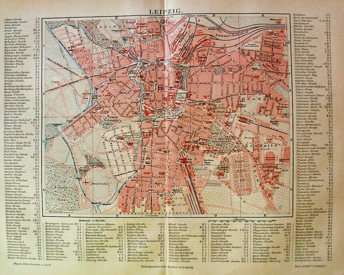 1896 Antique LEIPZIG MAP EUROPE GERMANY Geography Lithograph Art ...