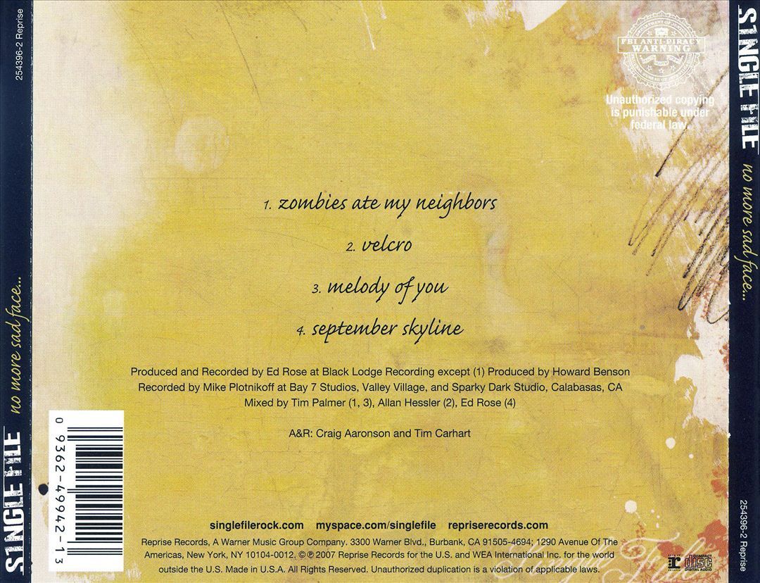 SINGLE FILE - NO MORE SADFACE [EP] NEW CD 93624994213 | eBay