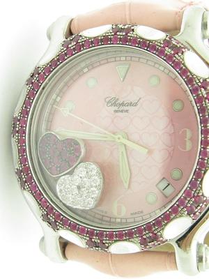 Chopard Happy Sport Pave Heart Floating Diamonds Red Ruby Bezel Watch w ...