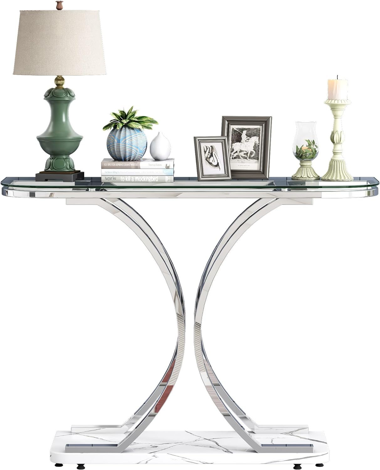 Silver Glass Console Tables for Entryway,Glass Entryway Table with ...