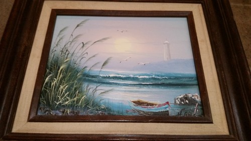 H. GAILEY Howard Gailey Oil Painting "BEACHED" Lighthouse Beach Ocean ...