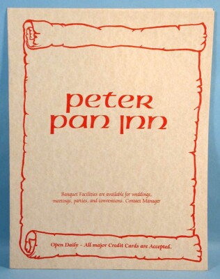 1970s Peter Pan Inn Restaurant Menu Urbana Maryland Landmark Old World ...