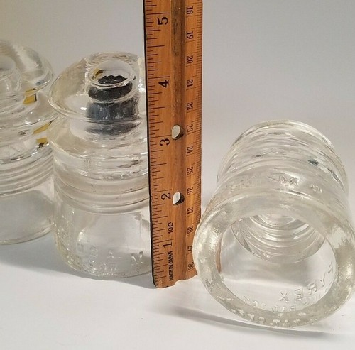 Vintage Corning Pyrex Glass Insulator CD 128 Lot of 3 Clear 4" tall 2 3 ...