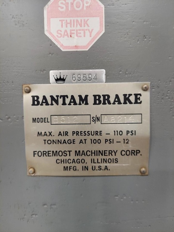 BANTAM PNEUMATIC PRESS BRAKE MACHINE SHOP SHEET METAL FAB B512 12 TON ...